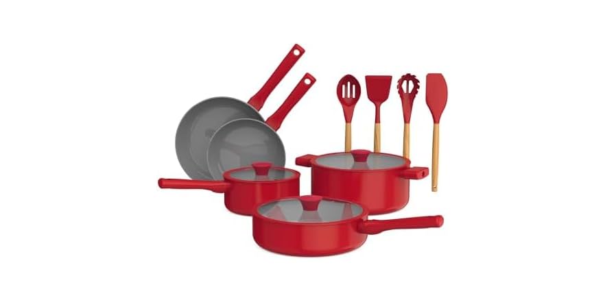 BELLA 12-Piece Cookware Set, Silicone Utensils