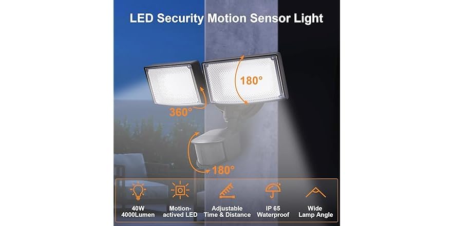 40W LED Security Lights Dual-Head Flood Wall Light 3000K/5000K Light