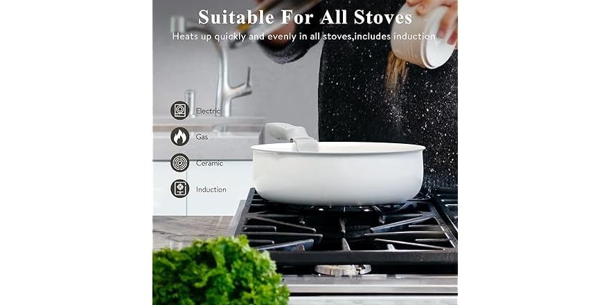 Bazova Healthy Ceramic Cookware Set,10-Pcs Nonstick Pots and Pans Set ...