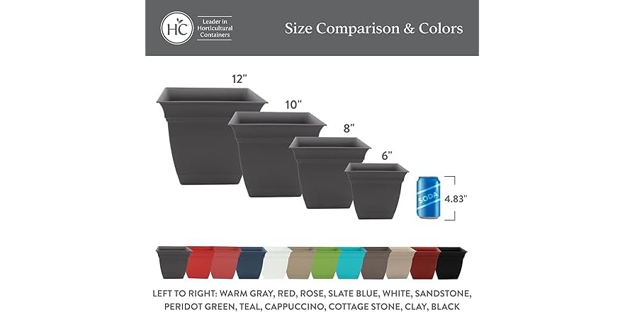 The HC Companies 8 Inch Eclipse Square Planter Pots