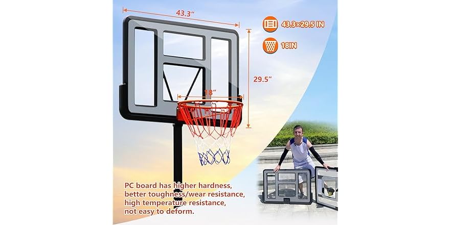 Pluralla Basketball Hoop Outdoor, 44inch