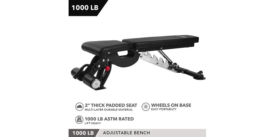DAY1 FITNESS Adjustable Weight Bench, 1000 lb