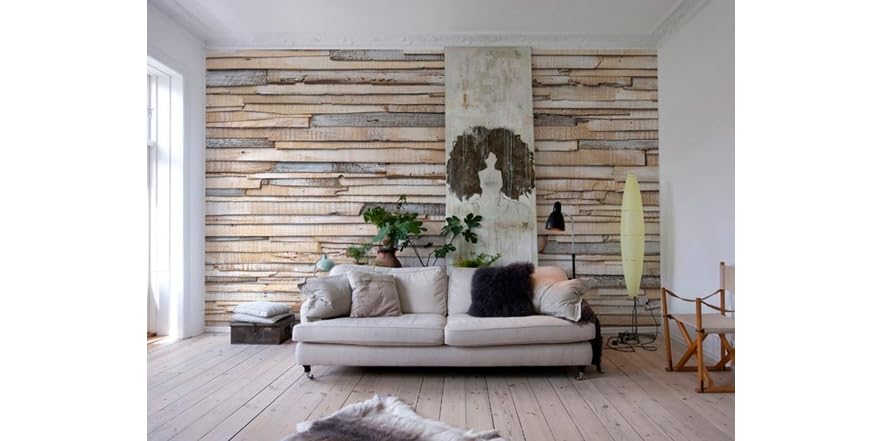 Whitewashed Wood Wall Mural