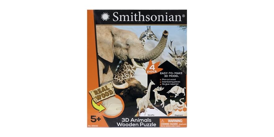 4Pk Smithsonian 3D Wooden Wild Animal Puzzle