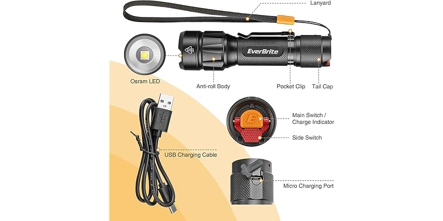 EverBrite LED Tactical Flashlight, Rechargeable