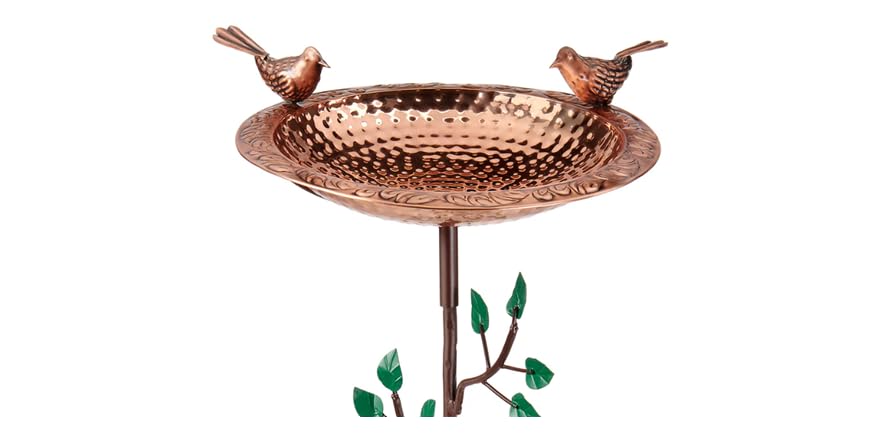 Pure Copper Bird Bath, Featuring Two Copper Birds