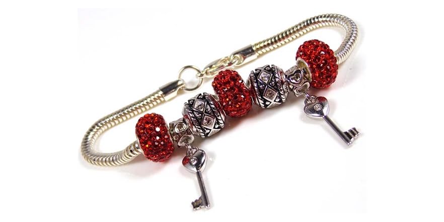 Heart Keys And Red Theme Bracelet