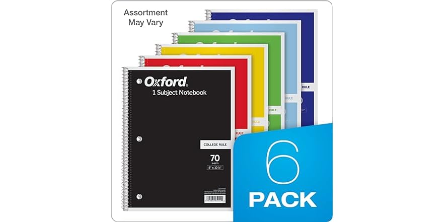 Oxford Spiral Notebook 6 Pack, 1 Subject