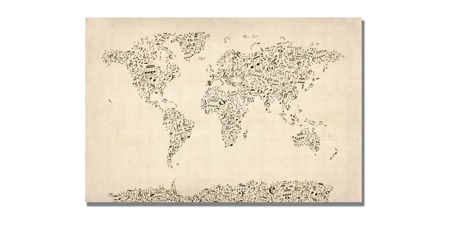 Music Note World Map 18x24 Canvas
