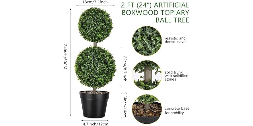 2 Pcs 24" Artificial Ball Shaped Plants