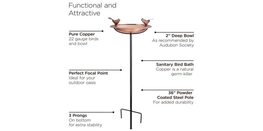 Pure Copper Bird Bath, Featuring Two Copper Birds