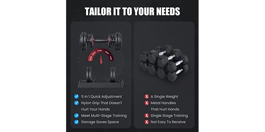 BUXANO Adjustable Dumbbell, Single (Open Box)