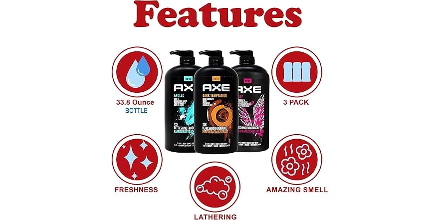 Axe Men's Body Wash Variety Set, Set of 3 Scents