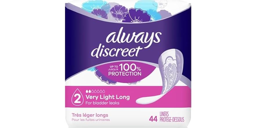 Always Discreet Incontinence Liners Size 2, 44Ct