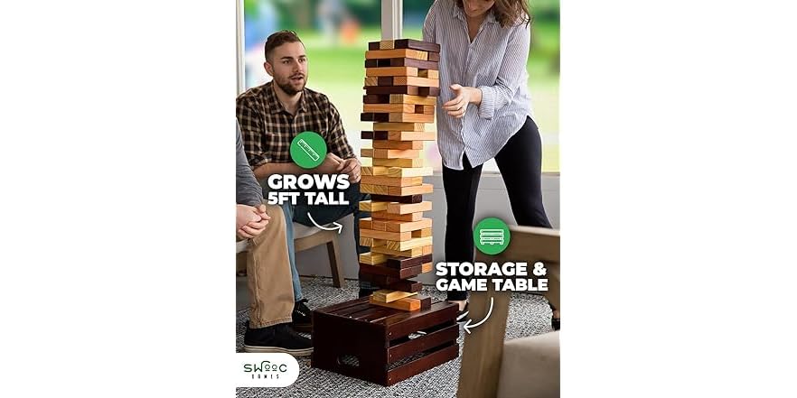 SWOOC Games Reclaimed Giant Tower Game | 60 Large Blocks