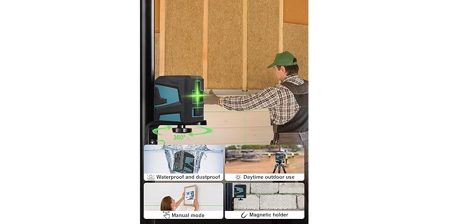 WESCO 33FT Cross Line Laser Level, 2-Line Green
