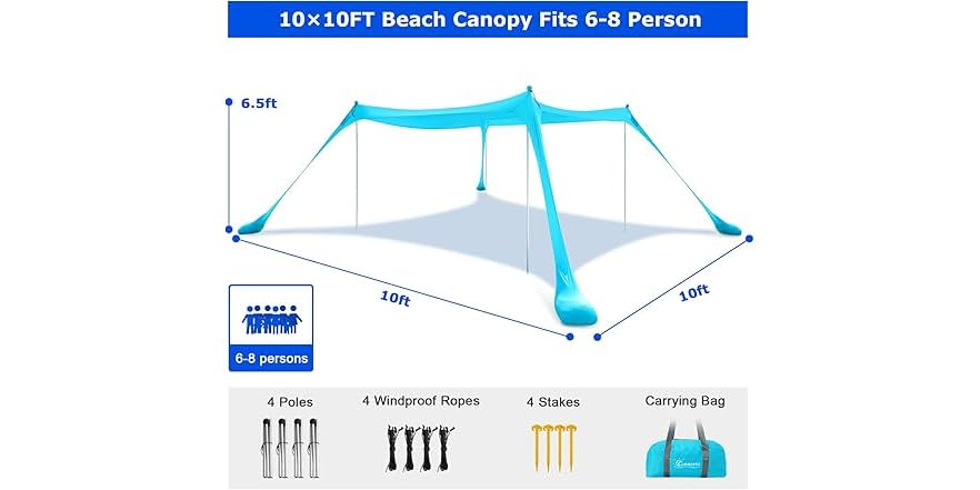 COMMOUDS 10 x 10FT Beach Tent Canopy