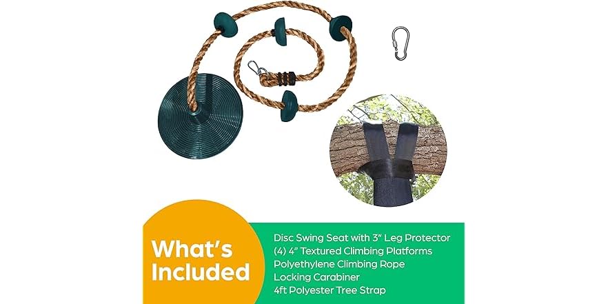 Jungle Gym Kingdom Tree Swing for Kids - Single Disc Seat and Rainbow ...