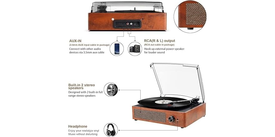 Vinyl Record Player Bluetooth 3-Speed