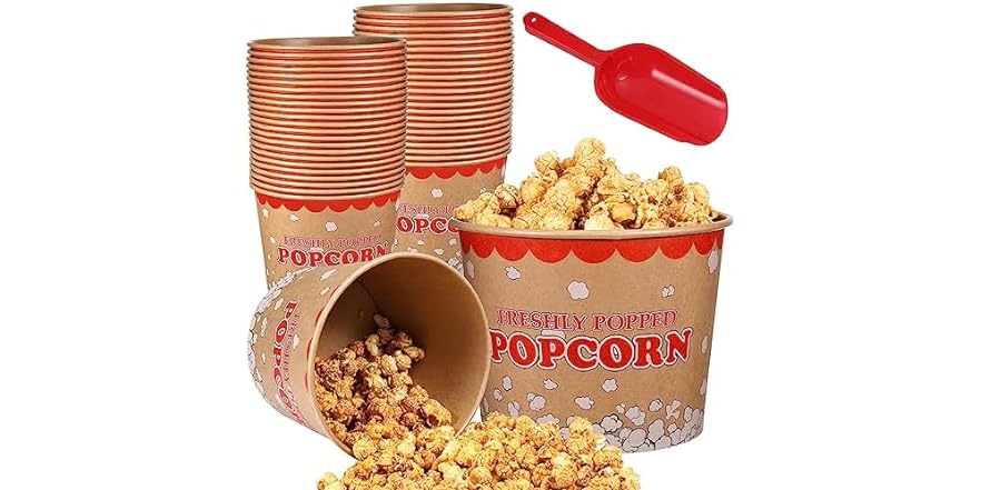 50 Pack Popcorn Buckets with Scoop