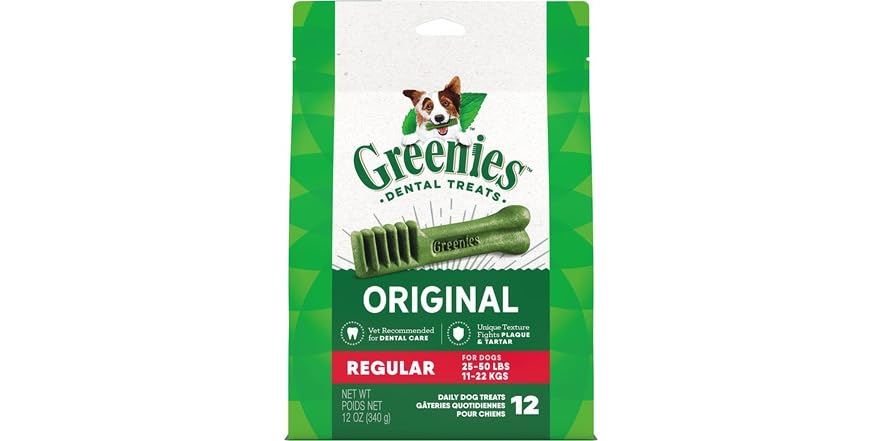 GREENIES Original Regular Natural Dental Care Dog Treats, 12 oz. Pack ...