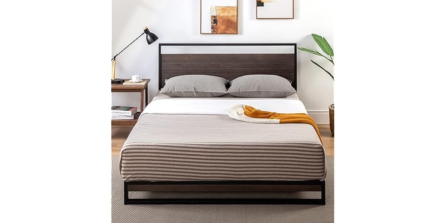 Zinus Full Size Bamboo and Metal Platform Bed Frame