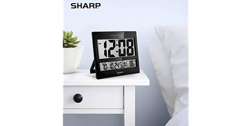Sharp Digital Atomic Clock w/Jumbo 3" Numbers