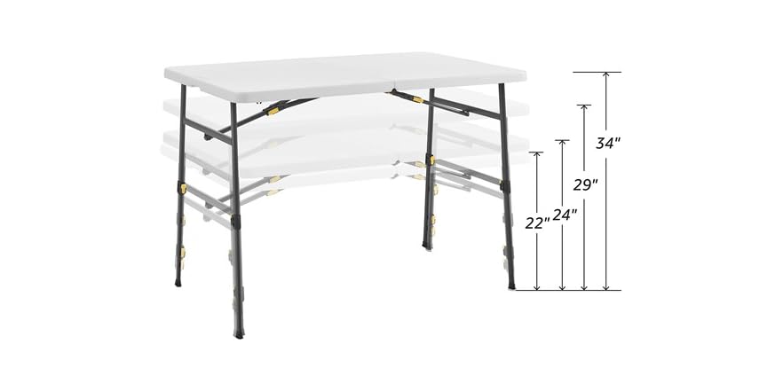 4ft Adjustable Half Folding Table, 30"
