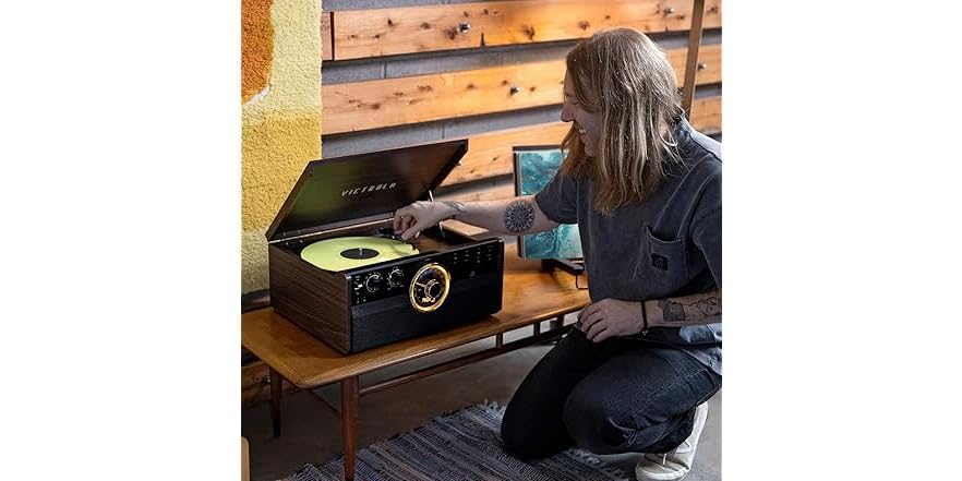 (NEW) Victrola Metropolitan Mid Century 4-in-1 Bluetooth Record Player ...