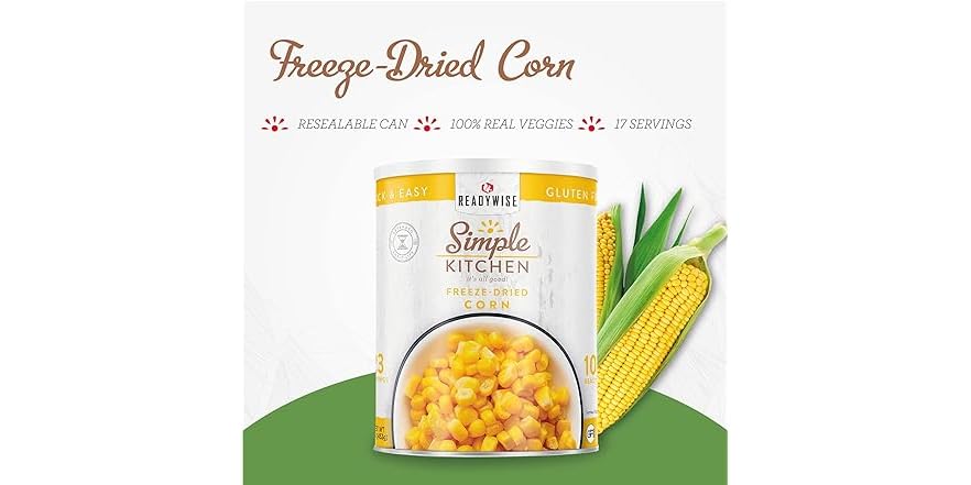 ReadyWise Freeze-Dried Corn, 23 Servings