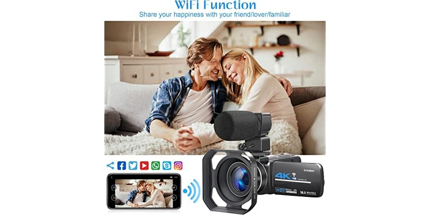 KOMERY Video Camera with Microphone 4K