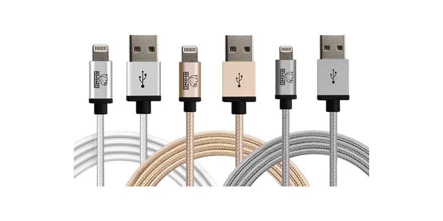 Rhino 2 Meter MFI Apple Lightning Cables - 3 Packs