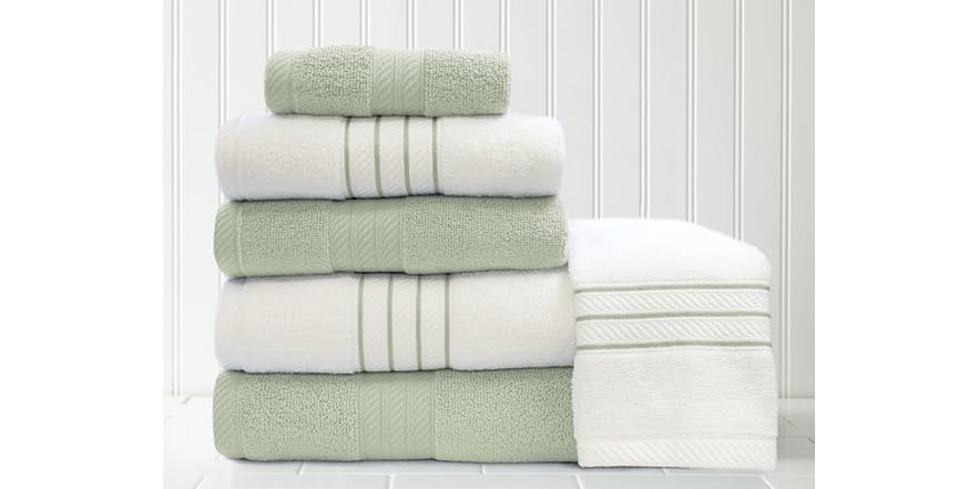 100% Cotton Quick Dry Stripe/Contrast Towel Set, 6 Piece