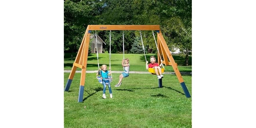 ROBUD 3-in-1 Playground Wooden Swing Sets for Backyard