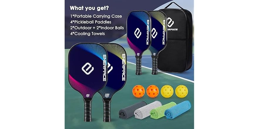 ENERFACE Honeycomb Polymer Pickleball Paddles Set of 4