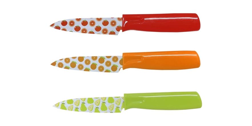 3Pc Colorful Nonstick Paring Knife Set w/ Sheaths
