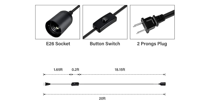 Simple Deluxe 15' Extension Cord with E26 Socket