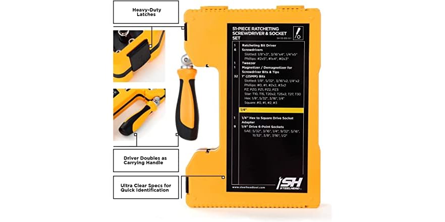 STEELHEAD 51-Pc Magnetic Screwdriver Bit & Socket Set