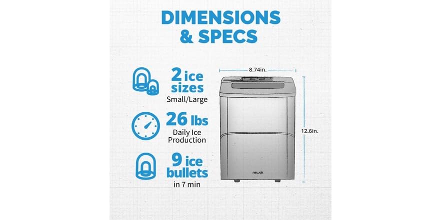 Countertop Ice Maker w/ 2 Ice Sizes, 26 lbs