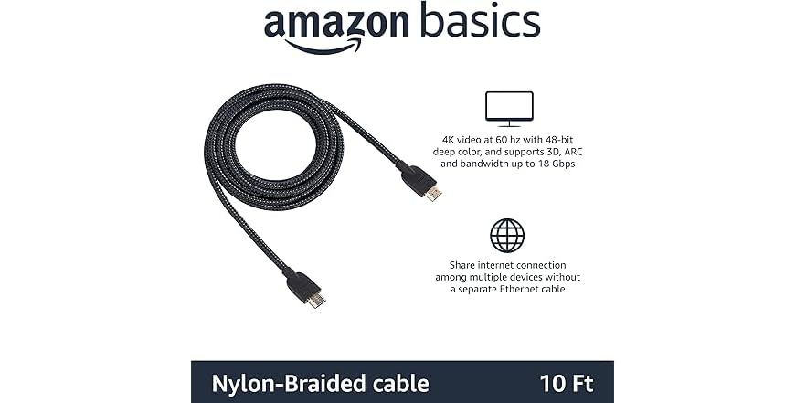 AmazonBasics High-Speed 4K Ultra HD HDMI Nylon-Braided Cable