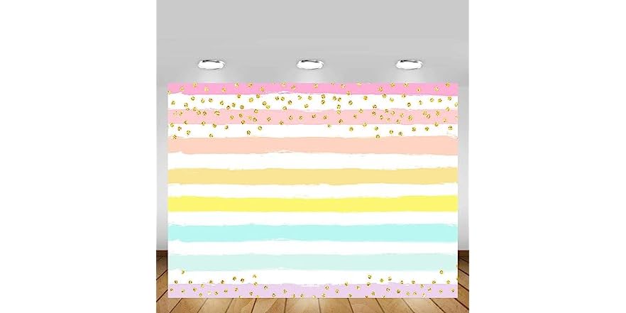 7x5ft Gold Confetti Rainbow Stripes Banner