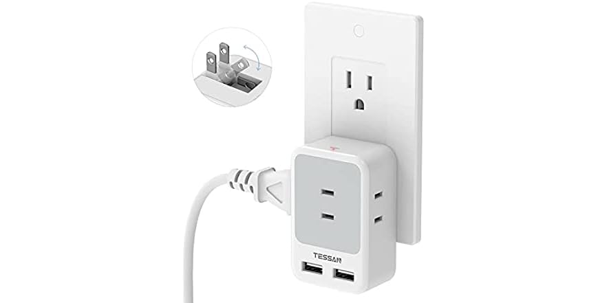 TESSAN USA-to-Japan Outlet Travel Adapter (3 Outlets & 2 USB-A Ports)