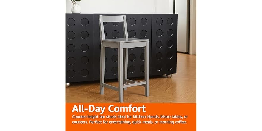 Amazon Basics Wooden Bar Stool with Backrest 24", Grey