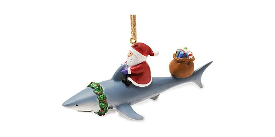 Santa Riding Shark Ornament