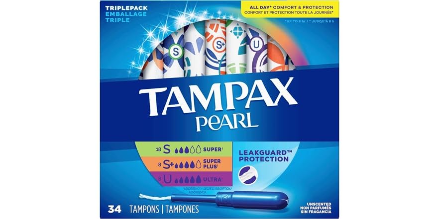 Tampax Pearl Tampons Trio Pack, 34 Count