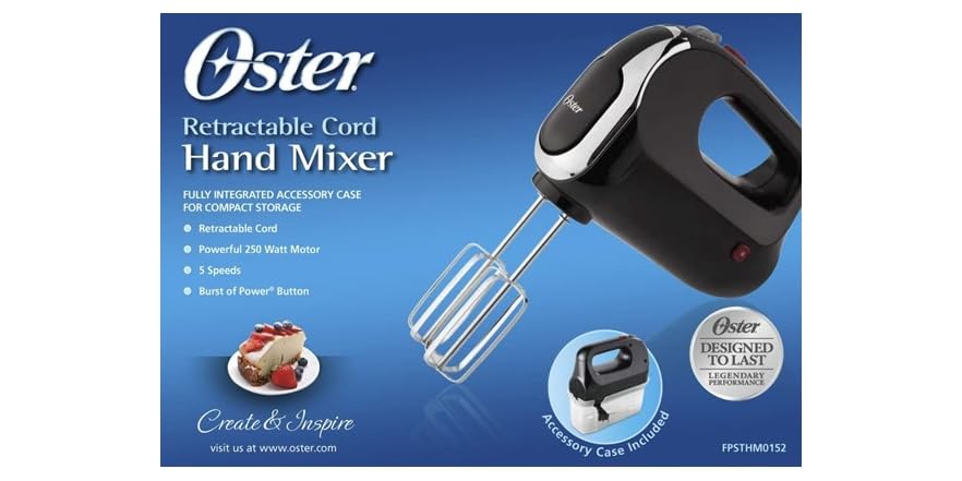 Oster 5-Speed Hand Mixer w/ Snap Storage Case