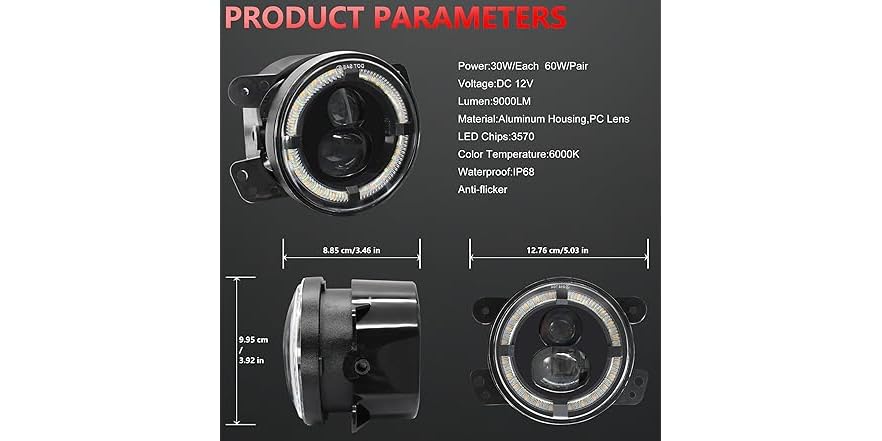 TopAutoGear 4 Inch Round LED Fog Lights