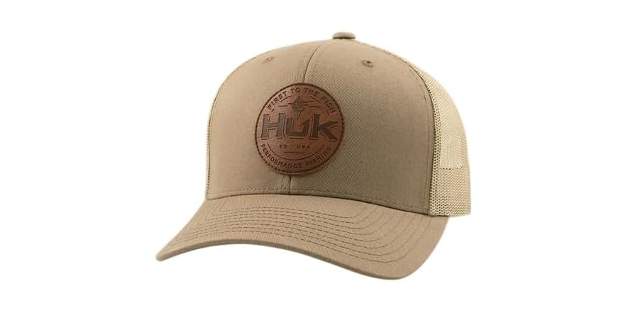 HUK Mens Trucker Hat, Leather Patch - Dock