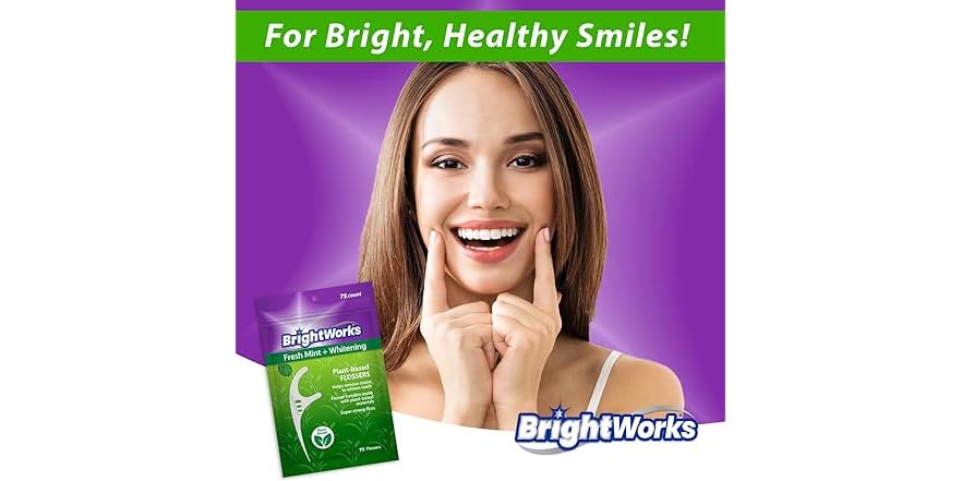 (225 Count) BrightWorks Fresh Mint + Whitening Dental Flossers
