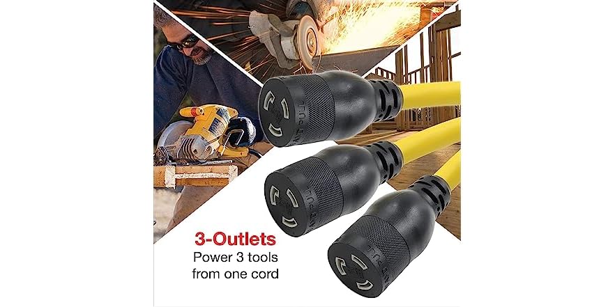 Clear Power 20A 2ft, 3 Outlet Generator Splitter